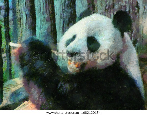 Panda Various Postures Illustrations Creates Impressionist Stock ...
