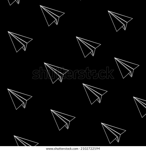 Paper Airplane Pattern Black Background Stock Illustration 2102722594 ...