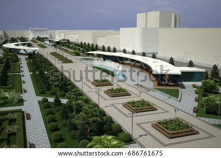 Park Architecture Render 3 D Rendering Ilustración de stock686761675 ...