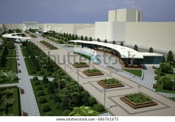 Park Architecture Render 3d Rendering Stock Illustration 686761675