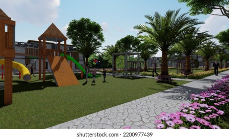 Park Landscape Design 3d Rendering Architecture Stock Illustration ...