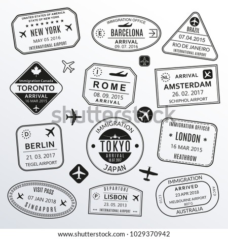 Passport Stamp Set Different Countries Airportภาพประกอบสต็อก 1029370942 ...