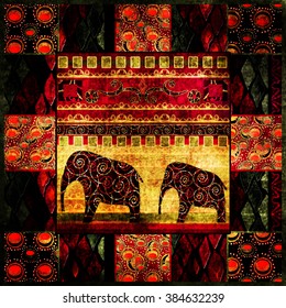 Patchwork African Pattern Grunge Print Vintage Stock Illustration ...