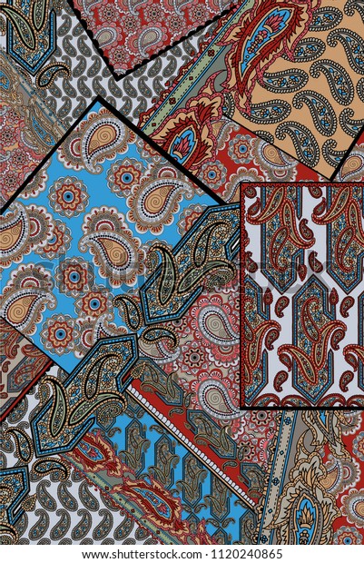 Patchwork Design Consisting Middle East Pattern Stok İllüstrasyon ...