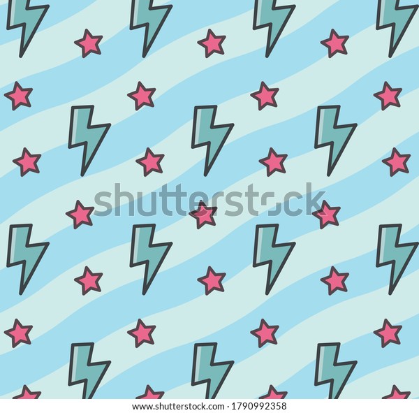 Pattern Blue Thunders Stars Stock Illustration 1790992358