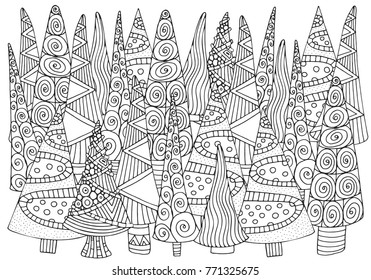 Pattern Coloring Book Christmas Trees Handdrawn Stock Vector (Royalty ...
