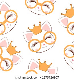 Pattern Cute Cat Face Gold Glasses Stock Vector (Royalty Free ...