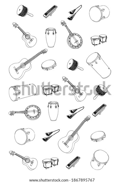 Pattern Doodle Drawings Samba Instruments Carnival Stock Illustration ...
