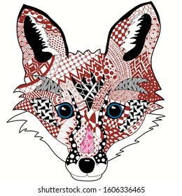 Patterned Fox Head Print Blue Eyes Stock Illustration 1606336465 ...