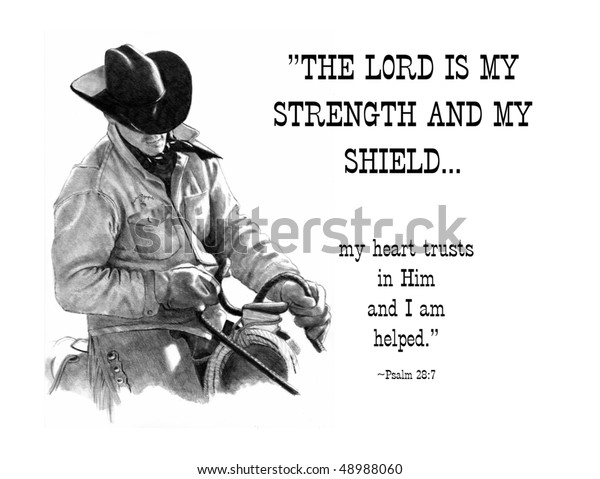Pencil Drawing Cowboy Scripture Verse Psalms 스톡 일러스트 48988060 ...
