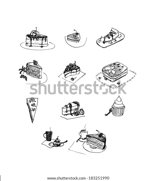 Pencil Drawing Elements Dessert Menu Restaurant Stock Illustration ...