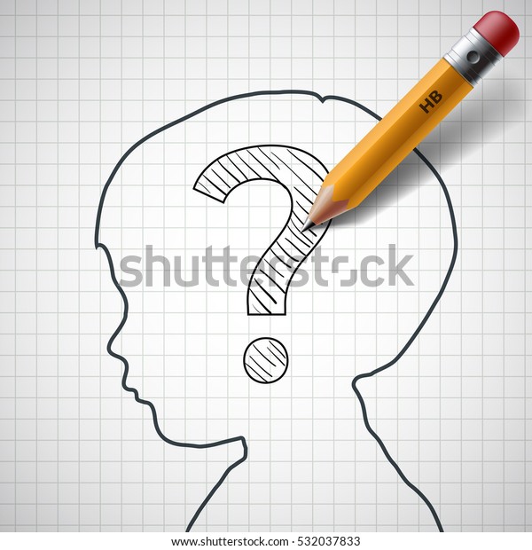 Pencil Drawing Question Mark Child Head Stock Illustration 532037833