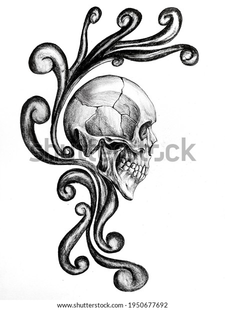 Pencil Drawing Skull Abstract Elements Stock Illustration 1950677692 ...