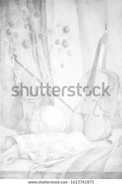 Pencil Drawing Violin Notes Stock Illustration 1623761875 | Shutterstock