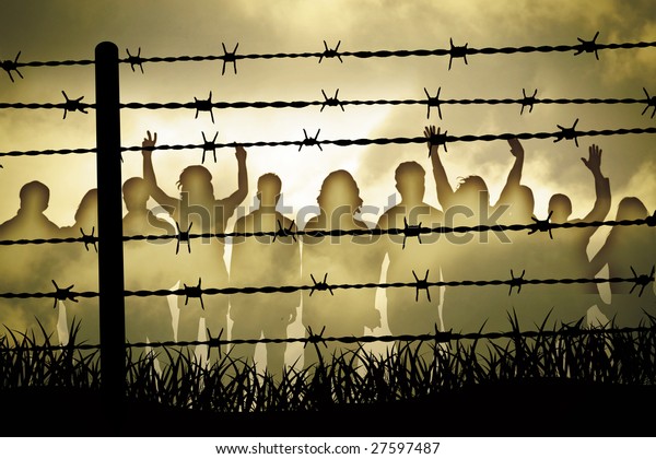 People Captured Behind Barbed Wire 스톡 일러스트 27597487 | Shutterstock
