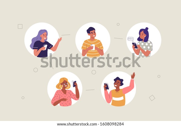 People Characters Using Mobile App Dating Stock Illustration 1608098284