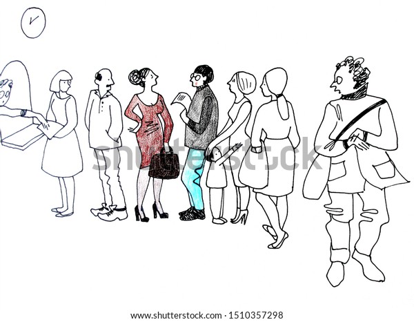 People Queue Illustration One Line Drawing Stock Illustration ...