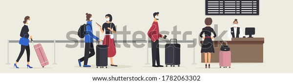 People Stand Queue Queuing Checkin Desk Stock Illustration 1782063302 ...