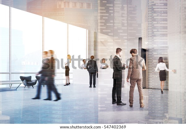 People Walking Talking Elevator Hall Reception Stock Illustration ...