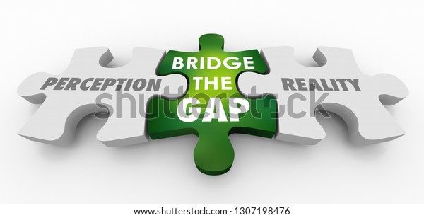 Perception Vs Reality Bridge Gap Puzzle Stock Illustration 1307198476