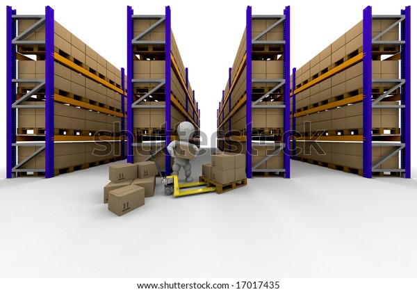 Person Stacking Boxes Warehouse Full Racking Stock Illustration 17017435