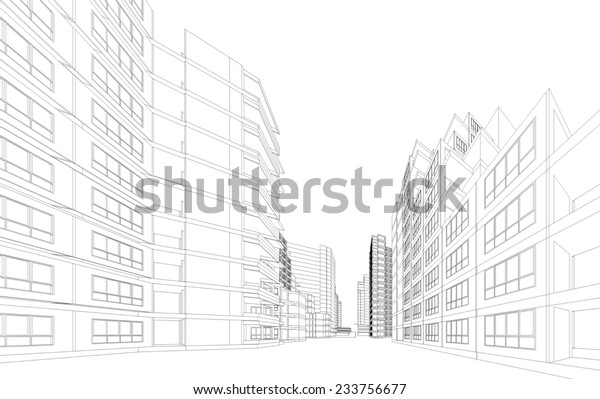 Perspective 3d Render Aerial View City Stock Illustration 233756677