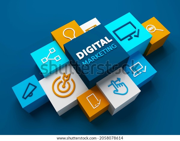 Perspective View 3d Render Digital Marketing Stock Illustration ...