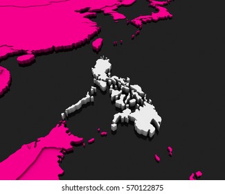 Philippines Map Pink Background 3d Rendering Stock Illustration ...