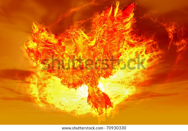 Phoenix Rising Ashes Form Fire Stock Illustration 70930330
