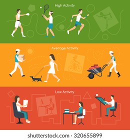 Physical Activity Horizontal Banners Set High Stock Illustration ...