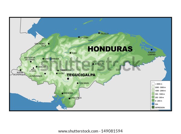 Physical Map Honduras Stock Illustration 149081594