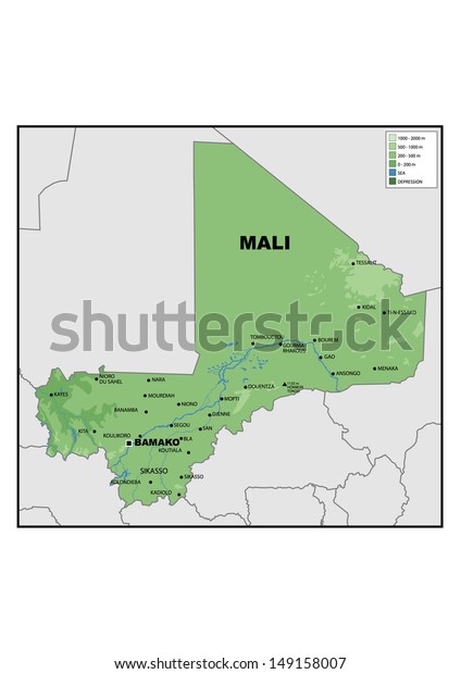 Physical Map Mali Stock Illustration 149158007