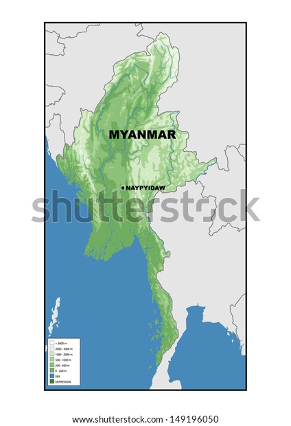 Physical Map Myanmar Stock Illustration 149196050 | Shutterstock