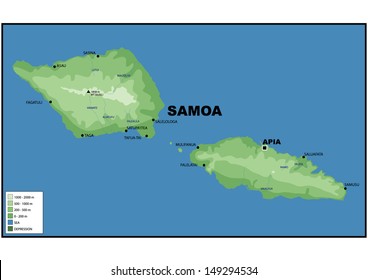 Physical Map Samoa Stock Illustration 149294534 | Shutterstock