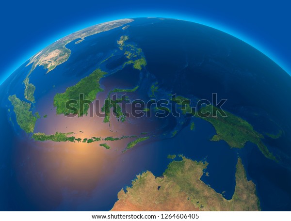 Physical Map World Satellite View Southeast Stock Illustration ...