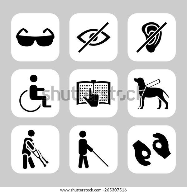 Physically Disability Related Icon Set Stock Illustration 265307516 ...