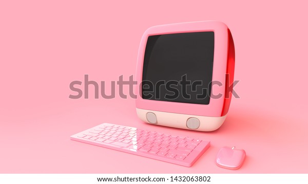 Pink Computer Mockup On Pink Background Stock Illustration 1432063802