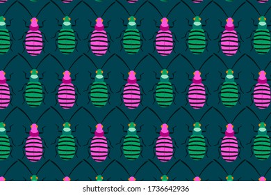 Pink Green Bug Pattern On Green Stock Illustration 1736642936 ...