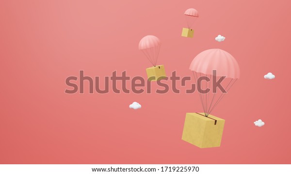Pink Parachute Delivery Objects Parachute 3d Stock Illustration 1719225970