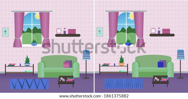 Pink Room Find 10 Differences: стоковая иллюстрация, 1861375882 ...