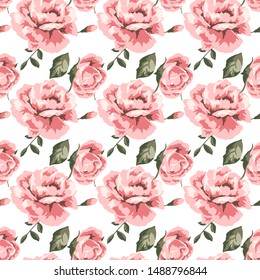Pink Rose Green Leaf Pattern Stock Illustration 1488796844 | Shutterstock