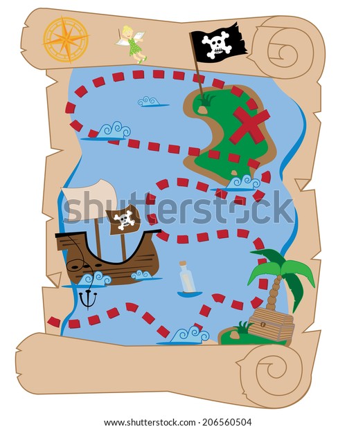 Pirate Treasure Map Scroll Stock Illustration 206560504
