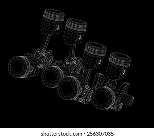 Pistons V8 Engine Body Structure Wire Stock Illustration 256307035 ...