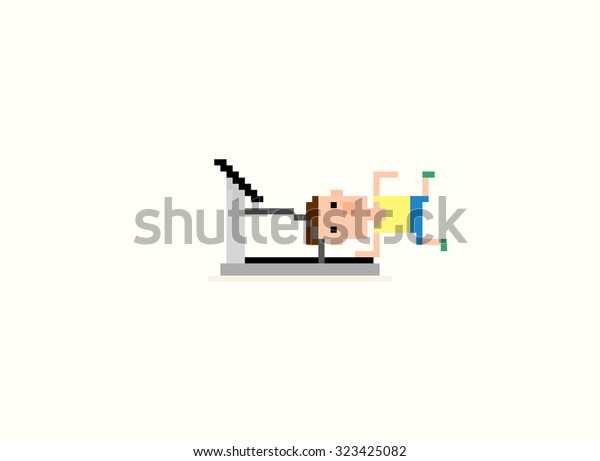 Ilustrasi Stok Pixel Art Character Falling On Treadmill 323425082 ...