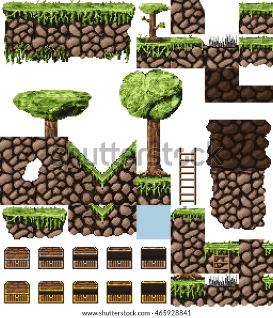 Pixel art forest tile set for platform games