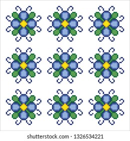 Pixel Art Pattern Blue Flowers Stock Illustration 1326534221