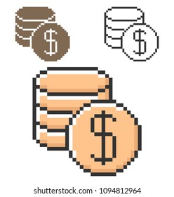 Pixel Icon Coins Stack Three Variants Stock Vector (Royalty Free ...