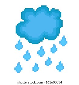 Pixel Art Icon Rain Cloud Isolated: vector de stock (libre de regalías ...