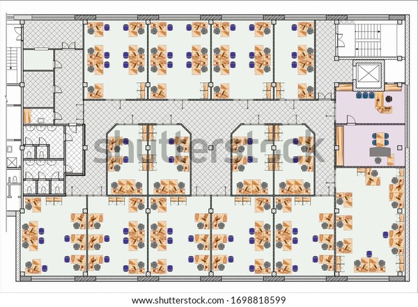 Plan Drawing Big Office Straddling Furniture Stock Illustration ...