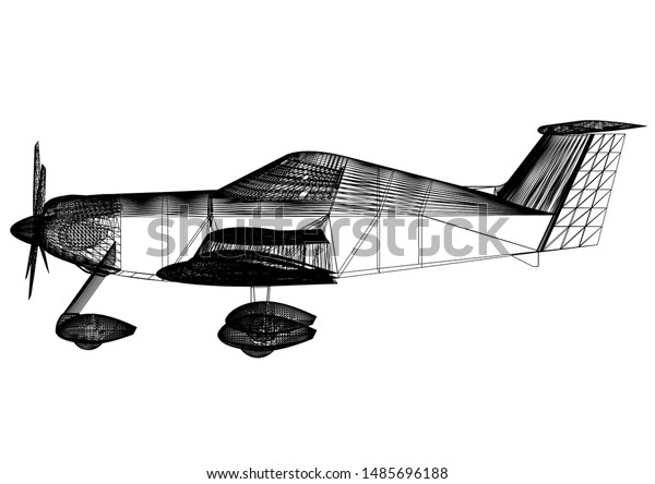 Plane Drawing 3d Rendering Stock Illustration 1485696188